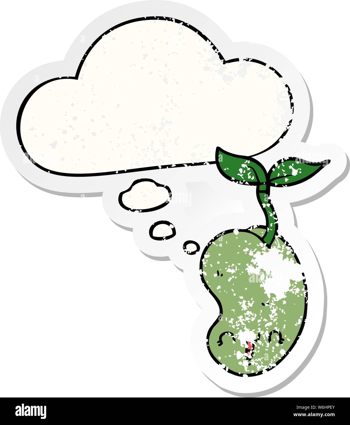 cute cartoon seed sprouting with thought bubble as a distressed worn ...