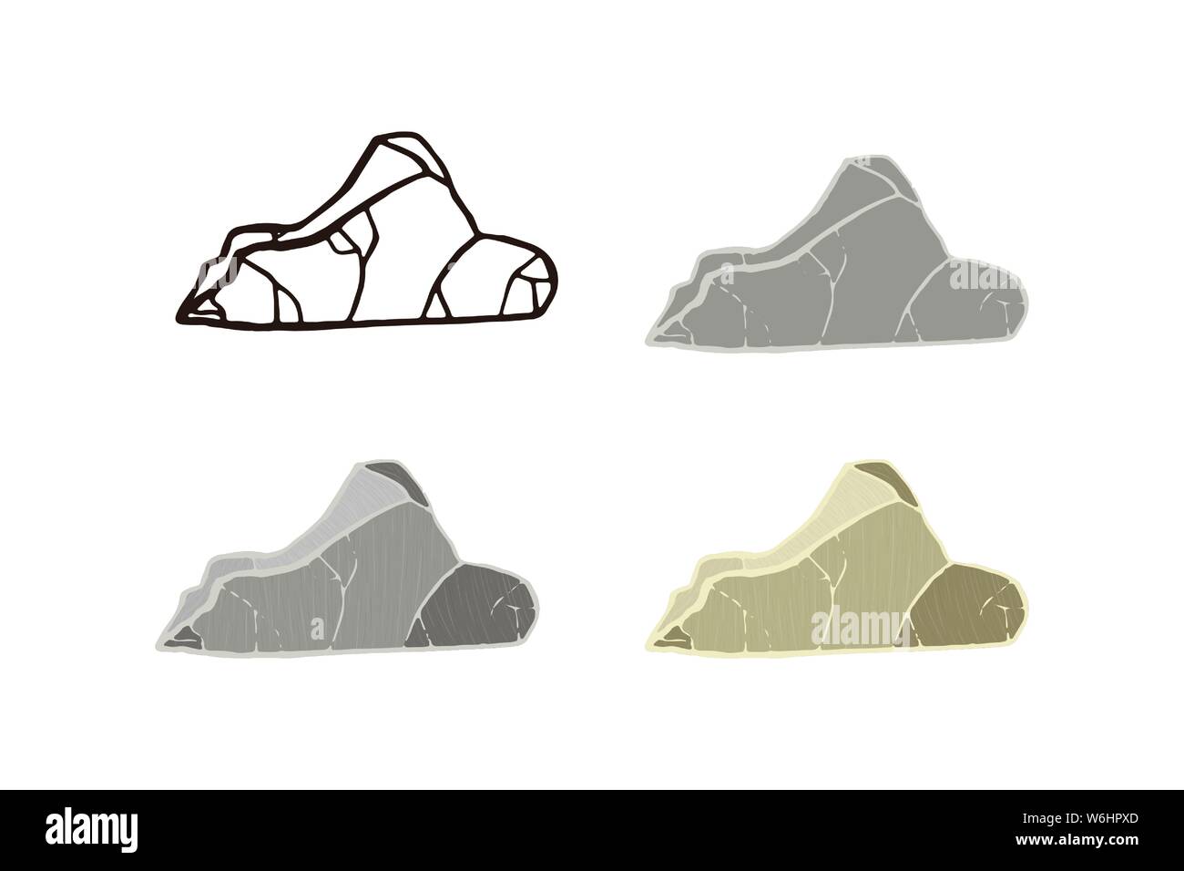 Stone set curved shape. Outline sketch, flat style and realistic ...