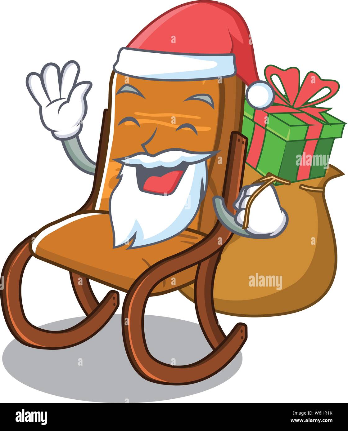 Santa with gift toy rocking chair above cartoon table Stock Vector ...