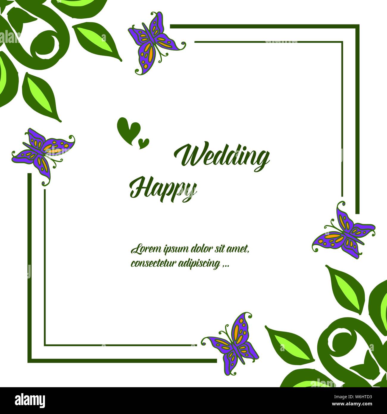Design ornament for lettering of happy wedding, pattern branches leaf ...
