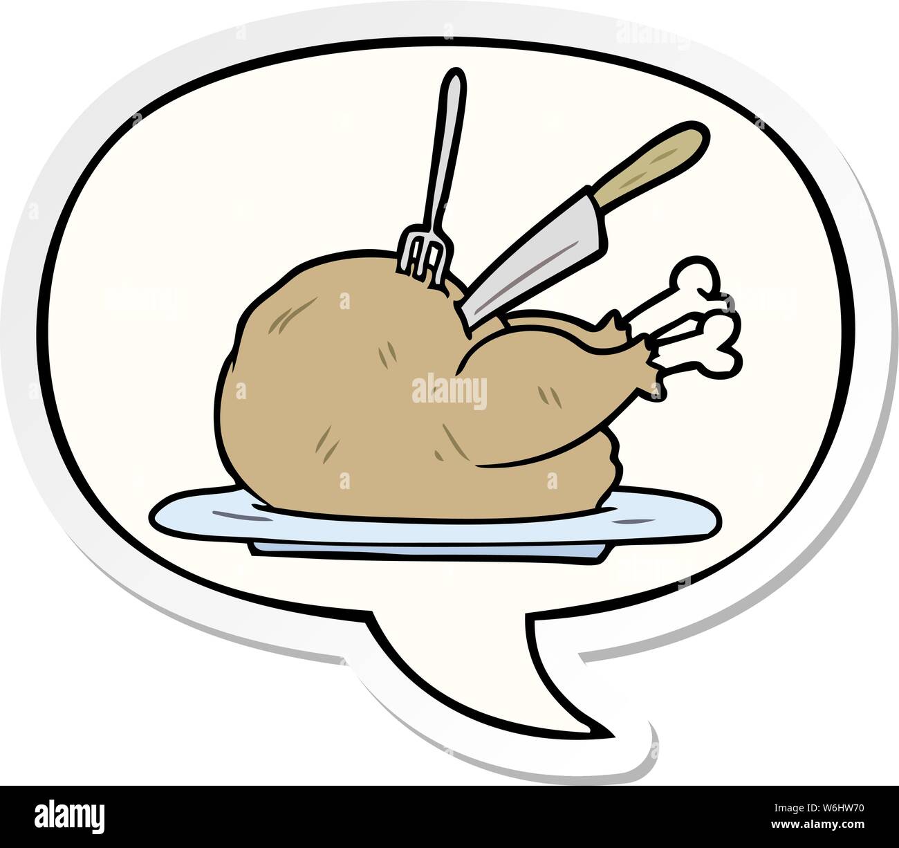 cartoon cooked turkey being carved with speech bubble sticker Stock ...