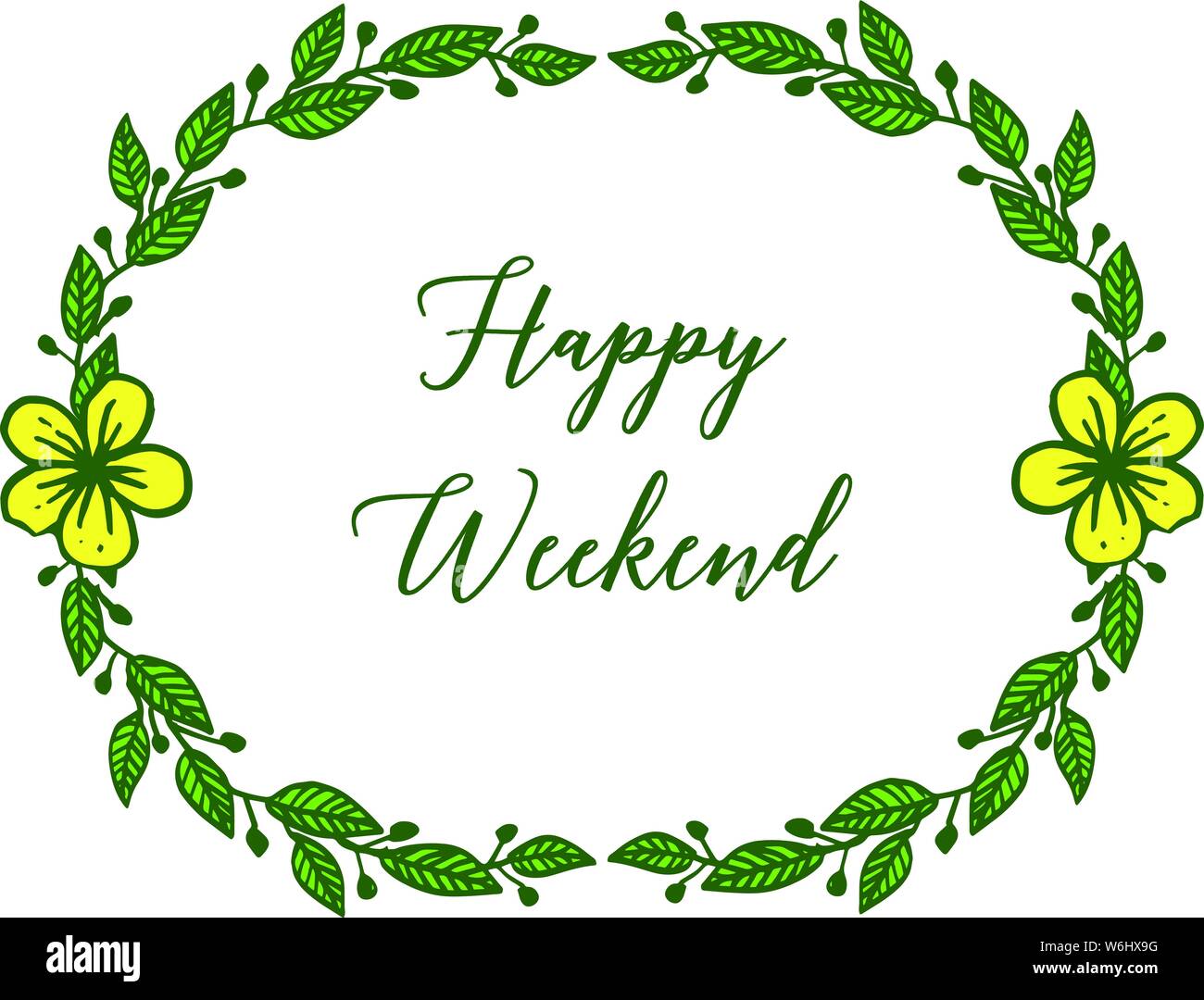 Happy weekend, beautiful background with circular yellow floral frame ...