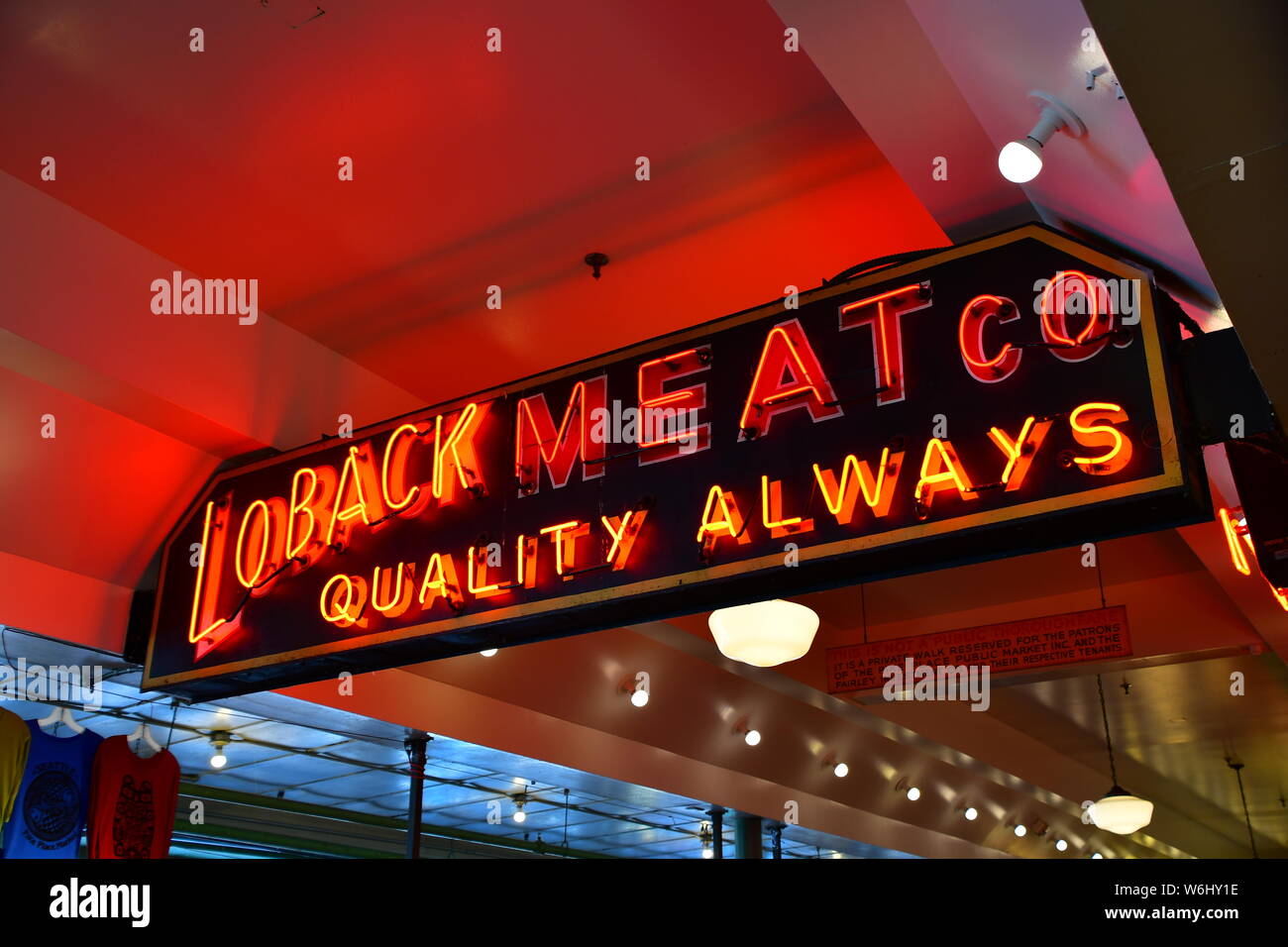 Neon signs in Pike Place Market in Seattle Stock Photo - Alamy
