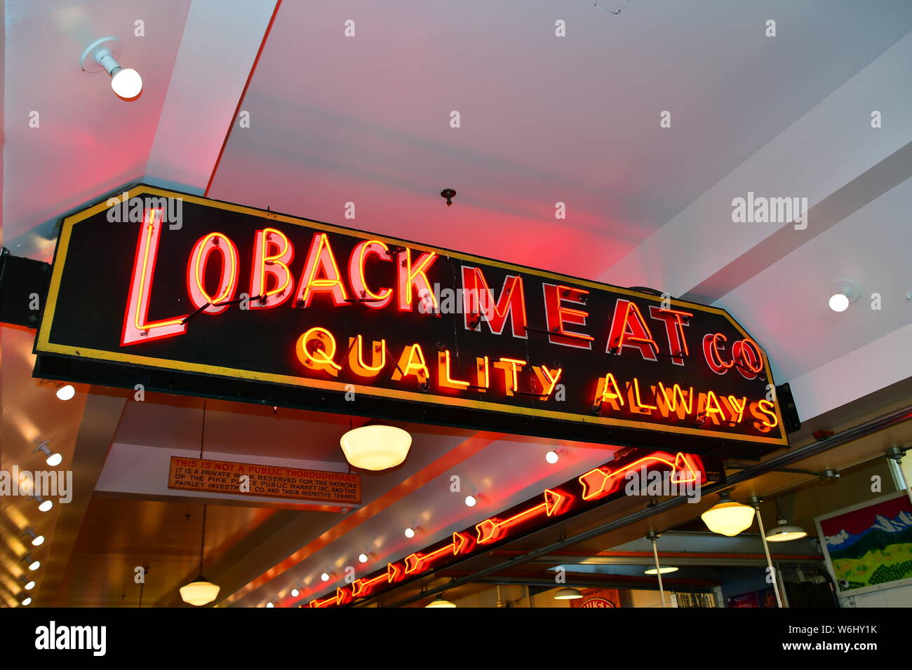 Neon signs in Pike Place Market in Seattle Stock Photo - Alamy