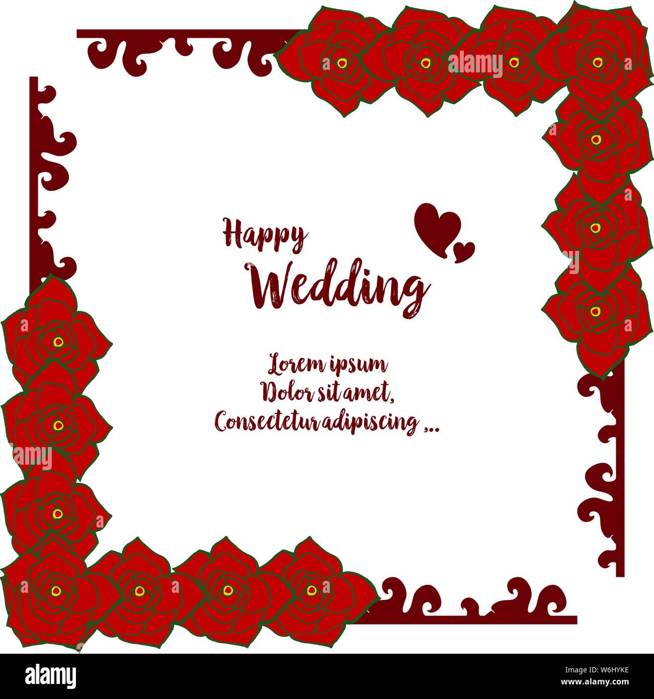 Colorful flower frame, ornate of card happy wedding, shape style unique ...
