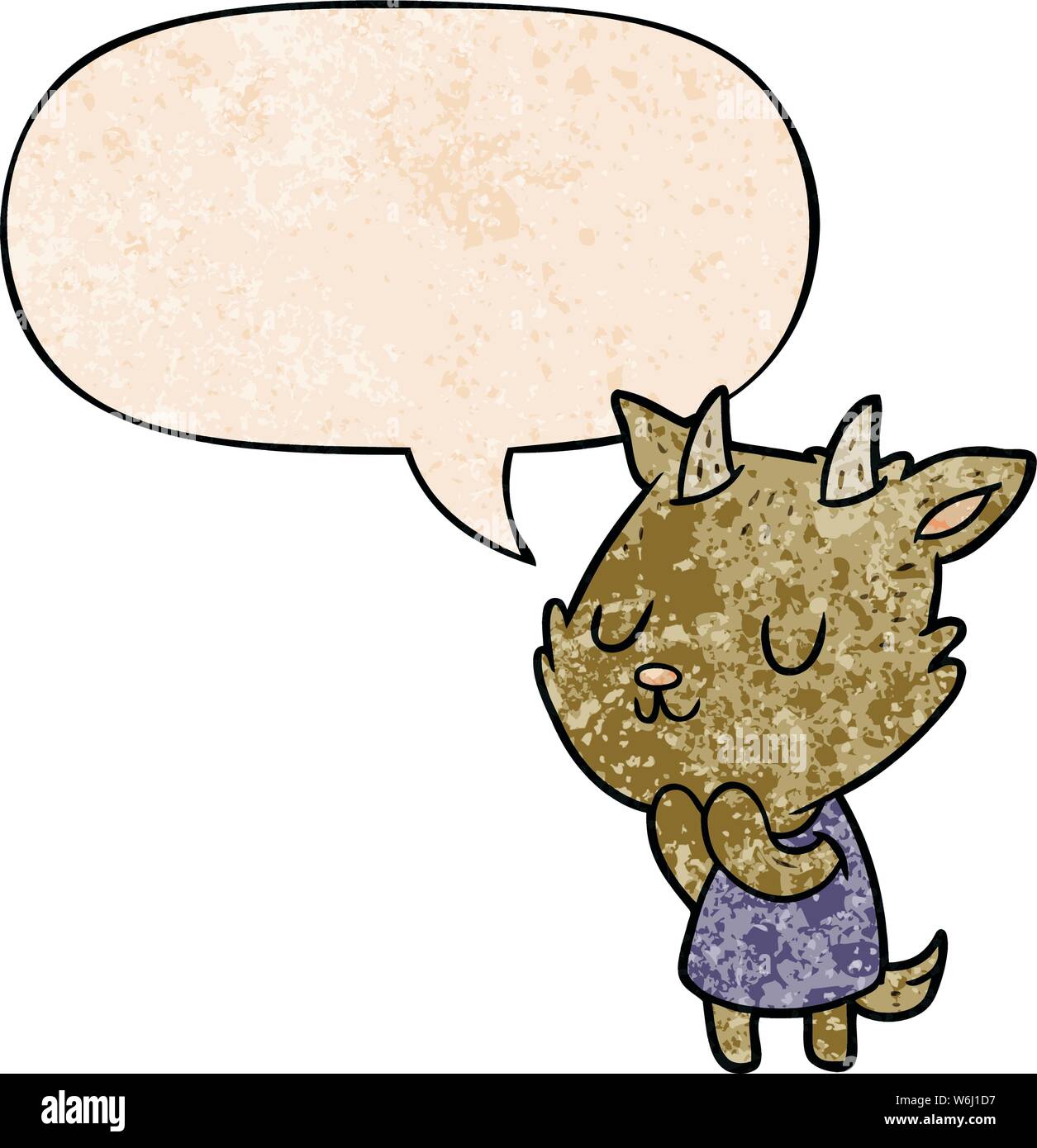 cute cartoon goat with speech bubble in retro texture style Stock ...
