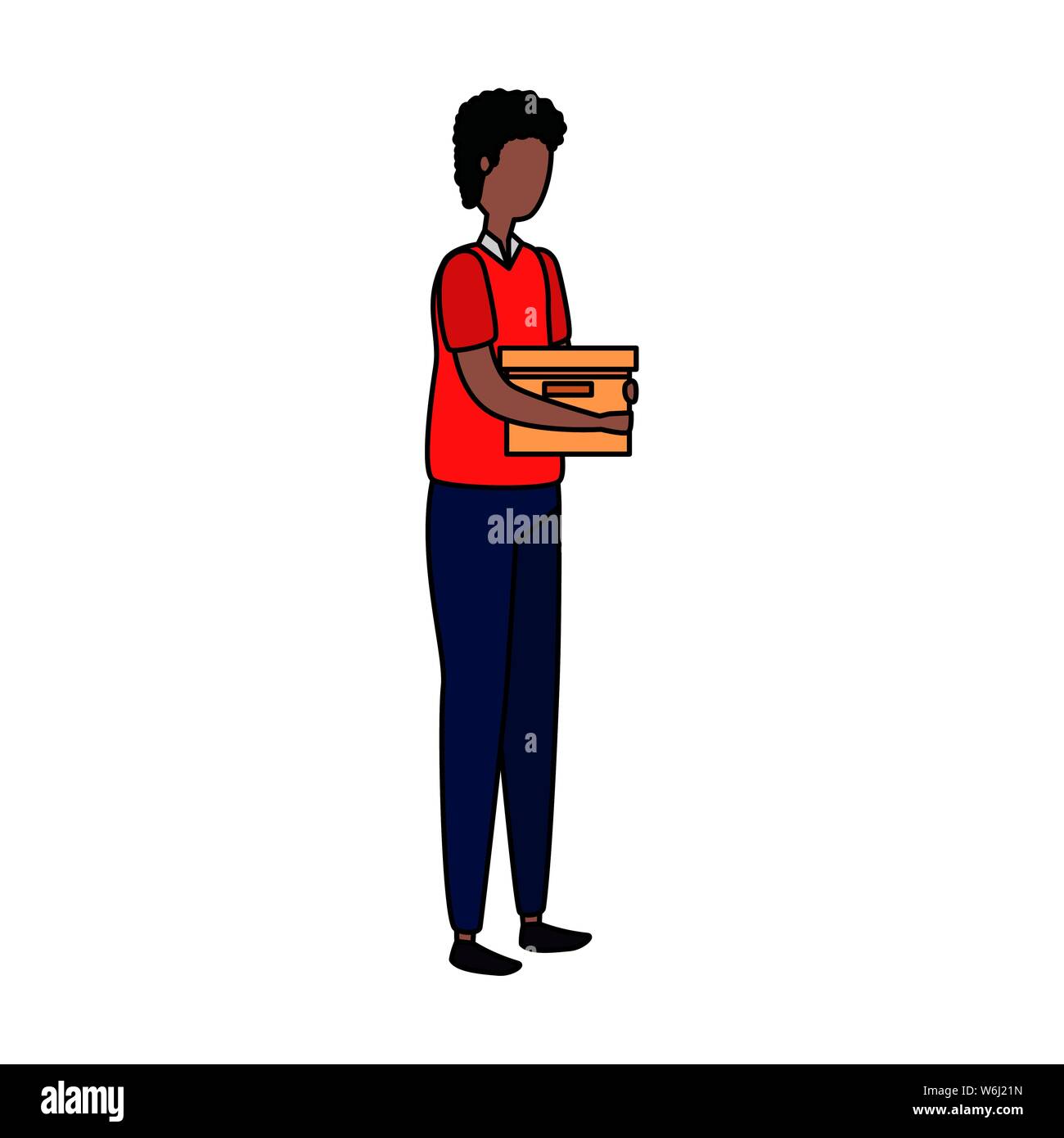 afro businessman worker lifting carton box Stock Vector Image & Art - Alamy