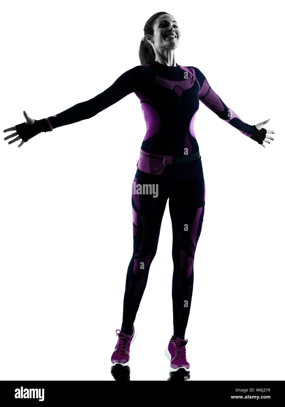 one young caucasian woman runner running jogger jogging isolated ...