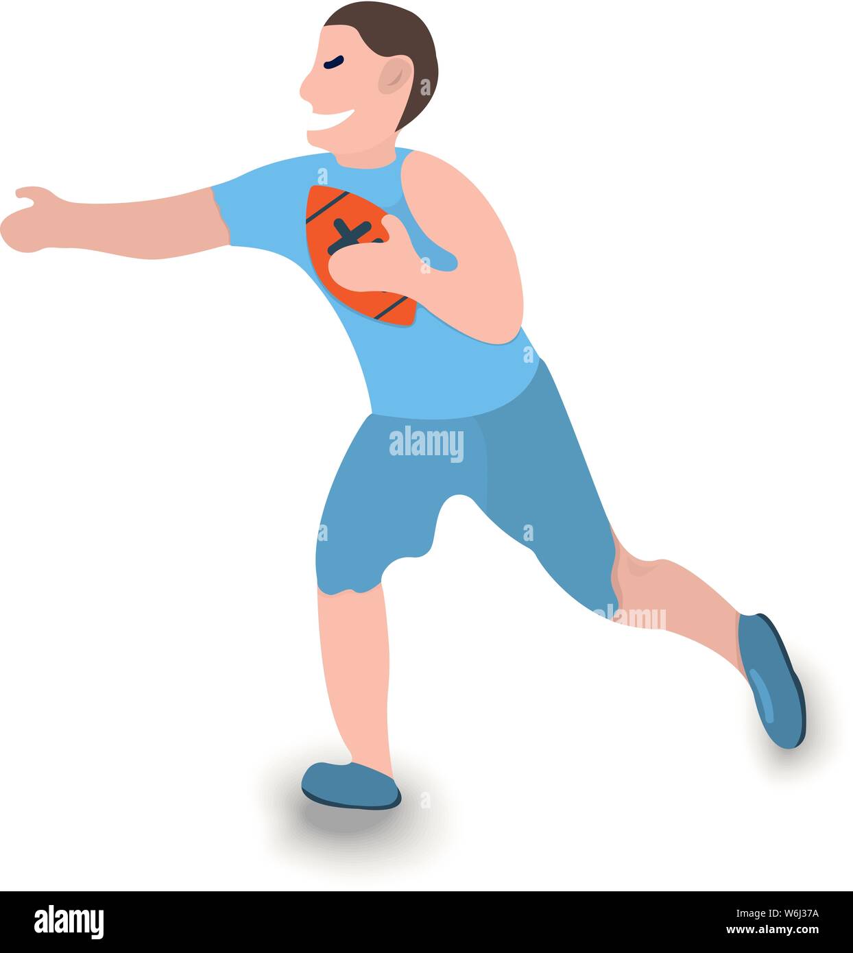 Rugby player icon. Sport label on white Background. Character Cartoon ...