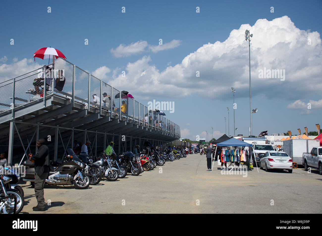 Parked Motorcycles lined up at Maryland National Raceway Stock Photo ...