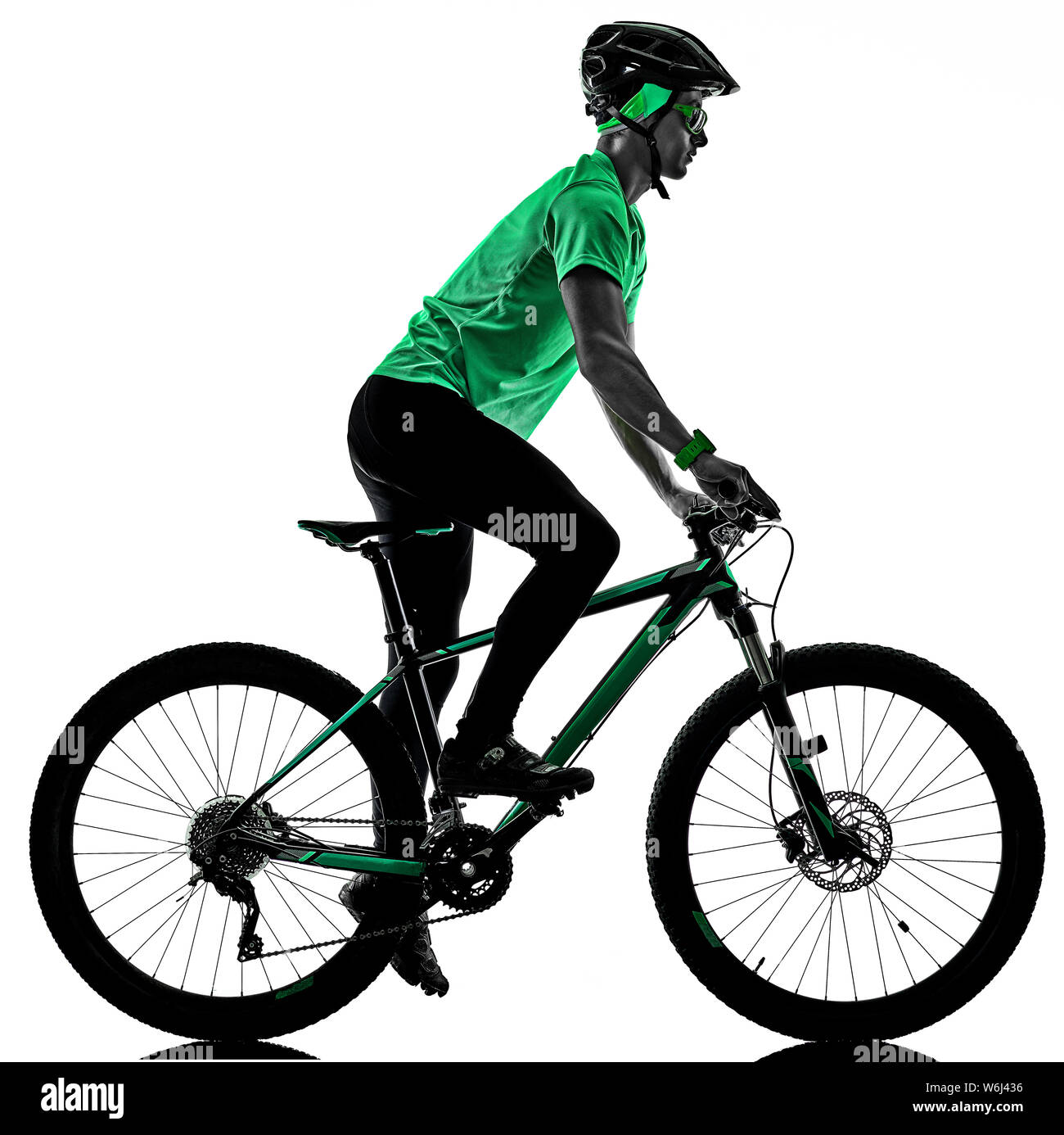 one caucasian man practicing man mountain bike bking isolated on white ...