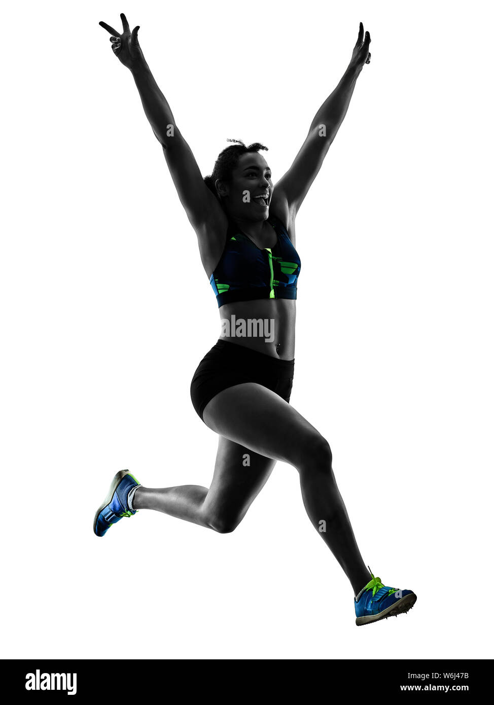 one african runner running sprinter sprinting woman isolated on white ...