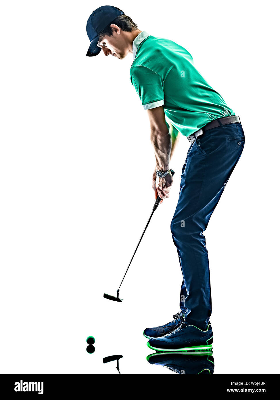 one young caucasian Man Golf golfer golfing isolated on white ...
