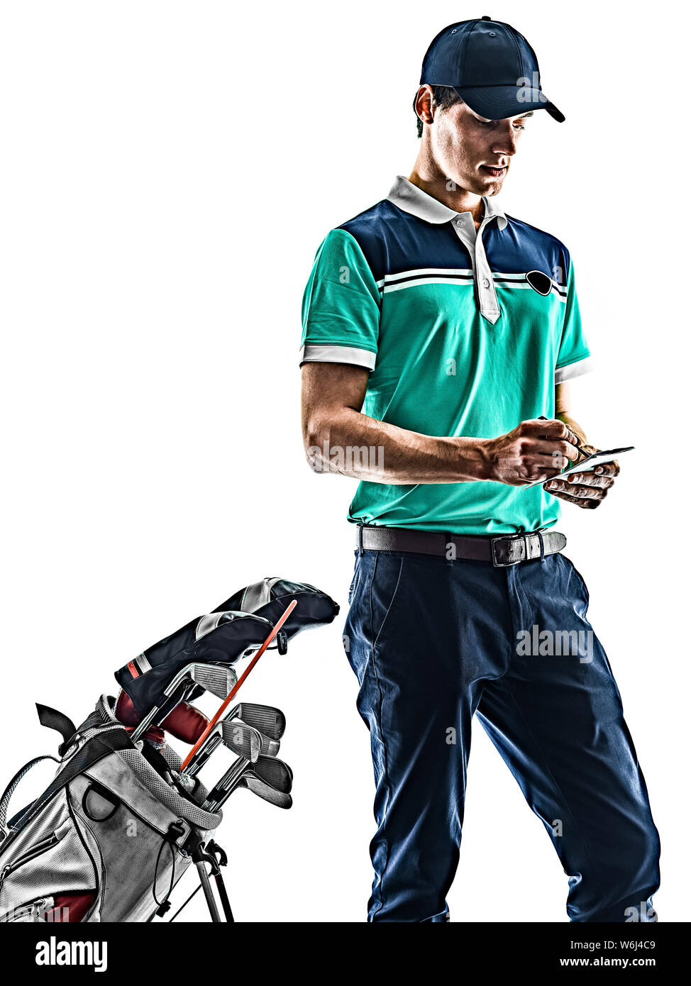 one young caucasian Man Golf golfer golfing isolated on white ...