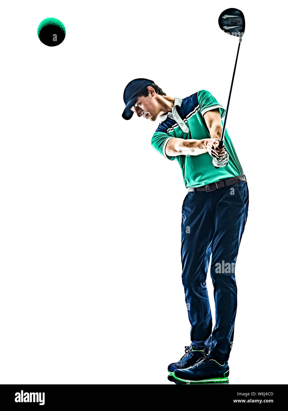 one young caucasian Man Golf golfer golfing isolated on white ...