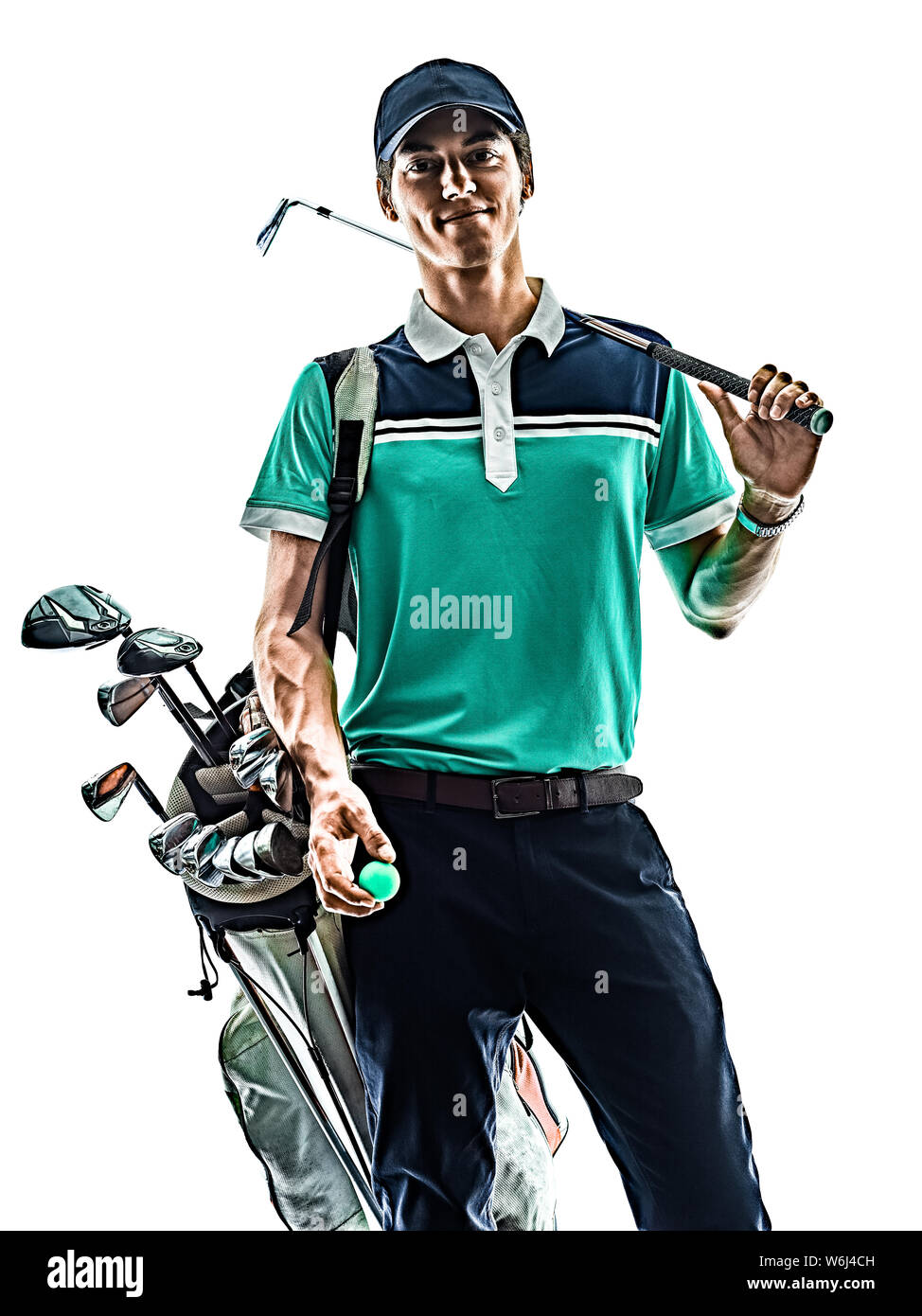 one young caucasian Man Golf golfer golfing isolated on white ...