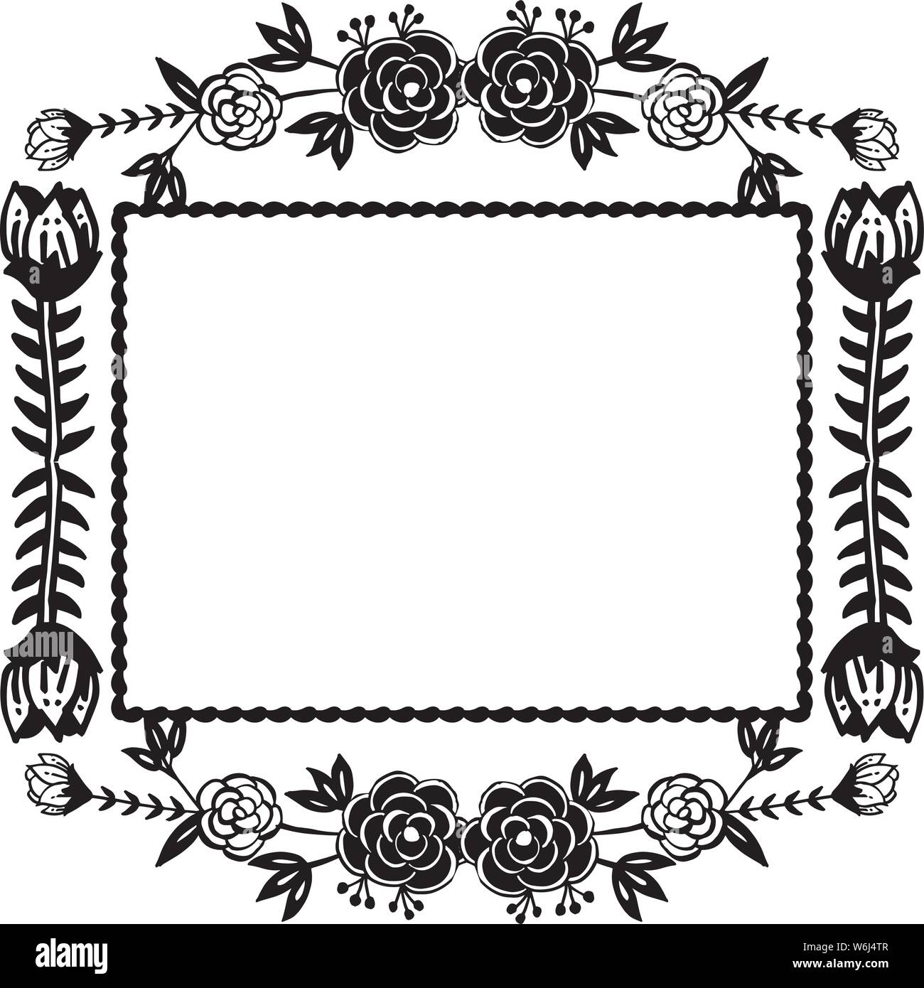 Drawing blossom flower, with ornament frame, design of cards. Vector ...