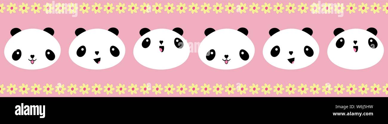 Cute Kawaii style happy pandas border with yellow flower edging ...