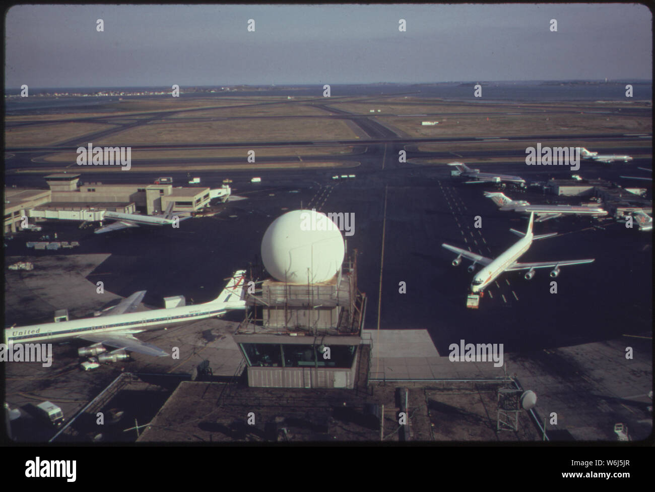 LOGAN AIRPORT--CONTROL TOWER AND RUNWAYS SEEN FROM 16TH FLOOR ...