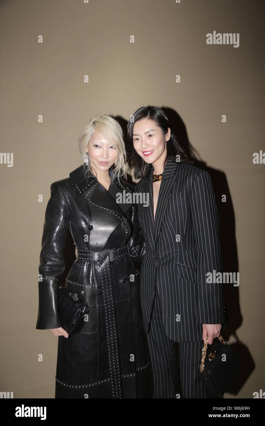 South Korean model Soo Joo Park, left, and Chinese model Liu Wen attend ...