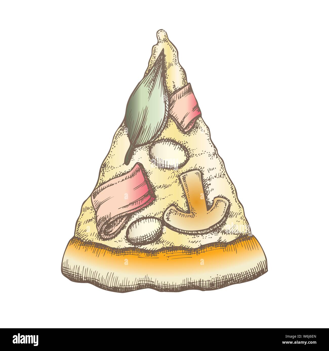 Color Delicious Italian Slice Pizza Monochrome Vector Stock Vector ...