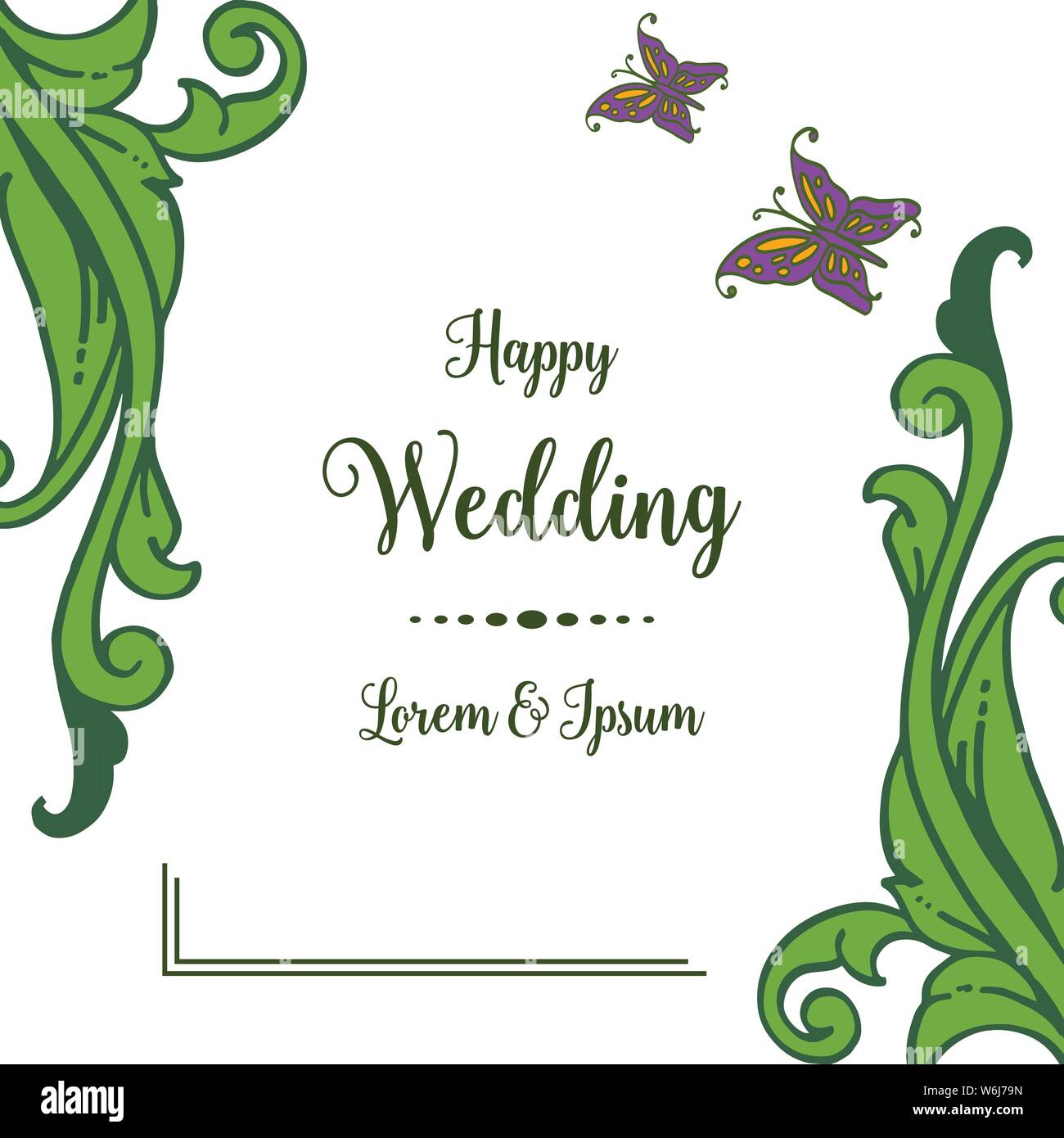 Template card happy wedding, ornate of butterfly and elegant frame ...