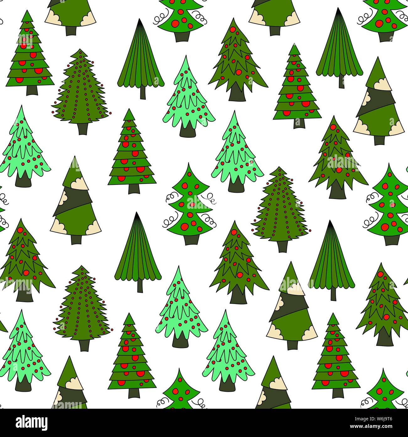 Vector Christmas seamless pattern with color cartoon Christmas trees ...
