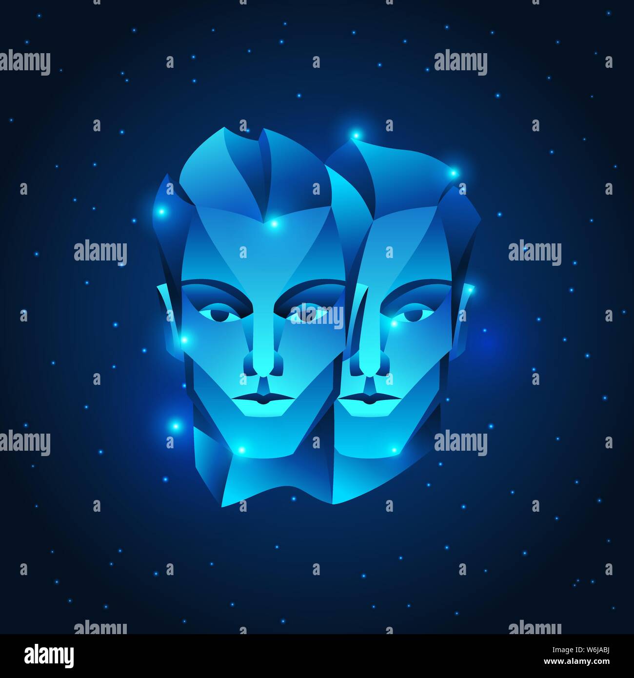 Gemini zodiac sign, blue star horoscope symbol. Stylized astrological ...