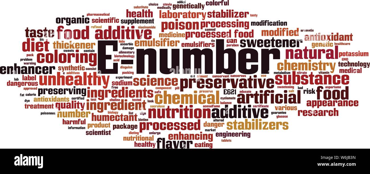 E-number word cloud concept. Collage made of words about E-number ...