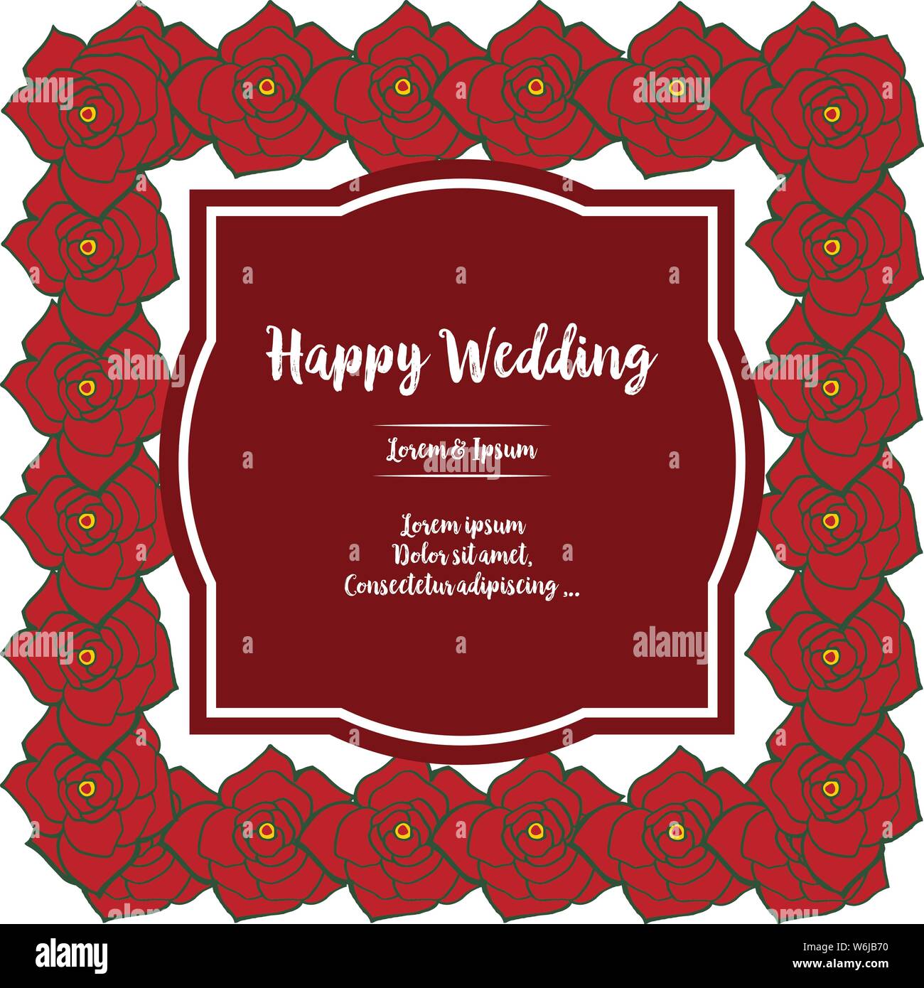 Colorful flower frame, ornate of card happy wedding, shape style unique ...