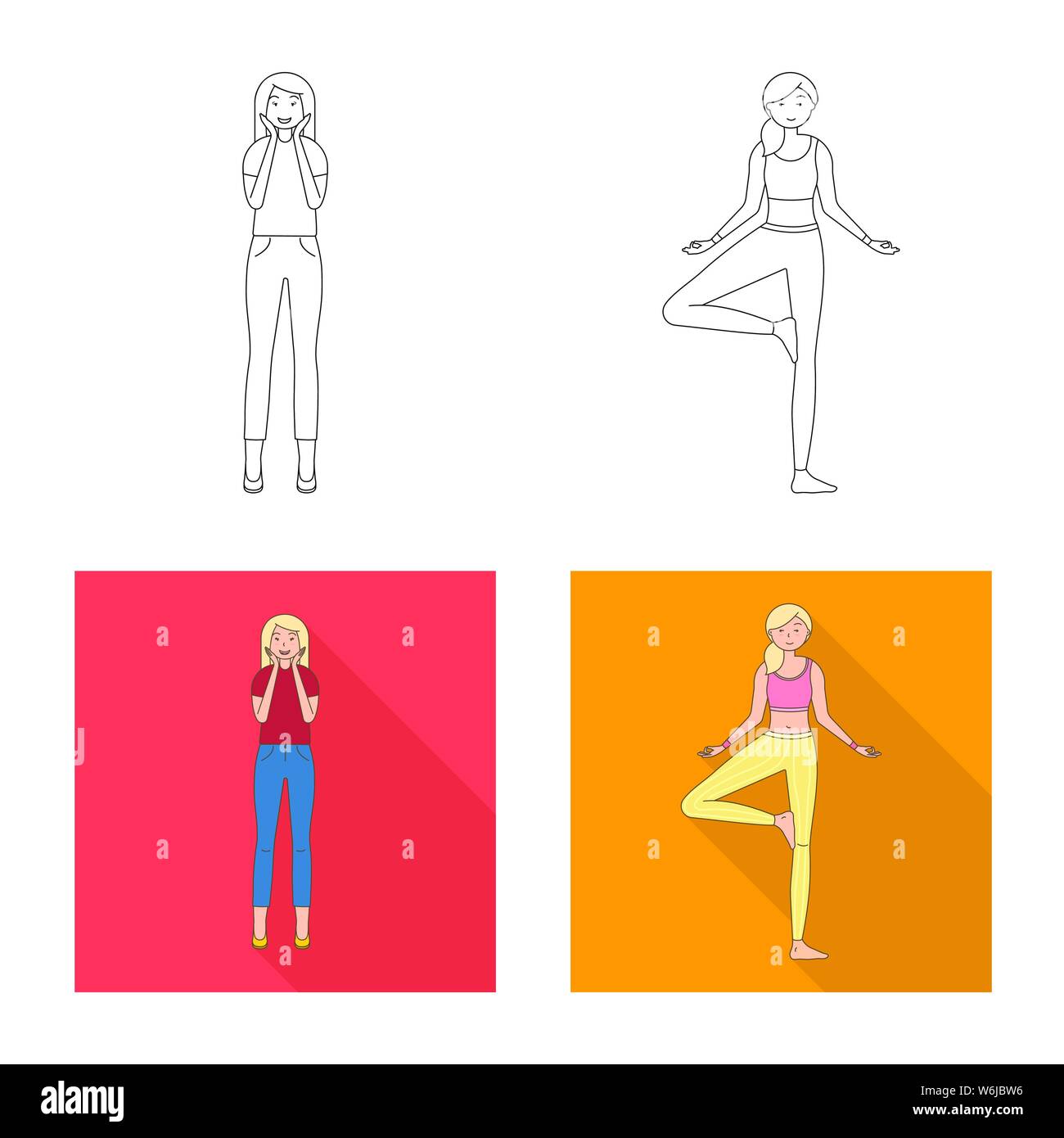 Isolated object of posture and mood icon. Set of posture and female ...
