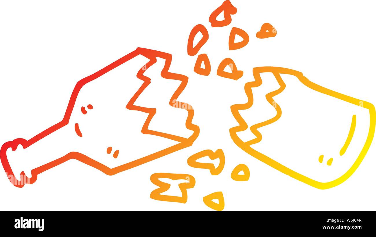 warm gradient line drawing of a cartoon smashed glass bottle Stock ...
