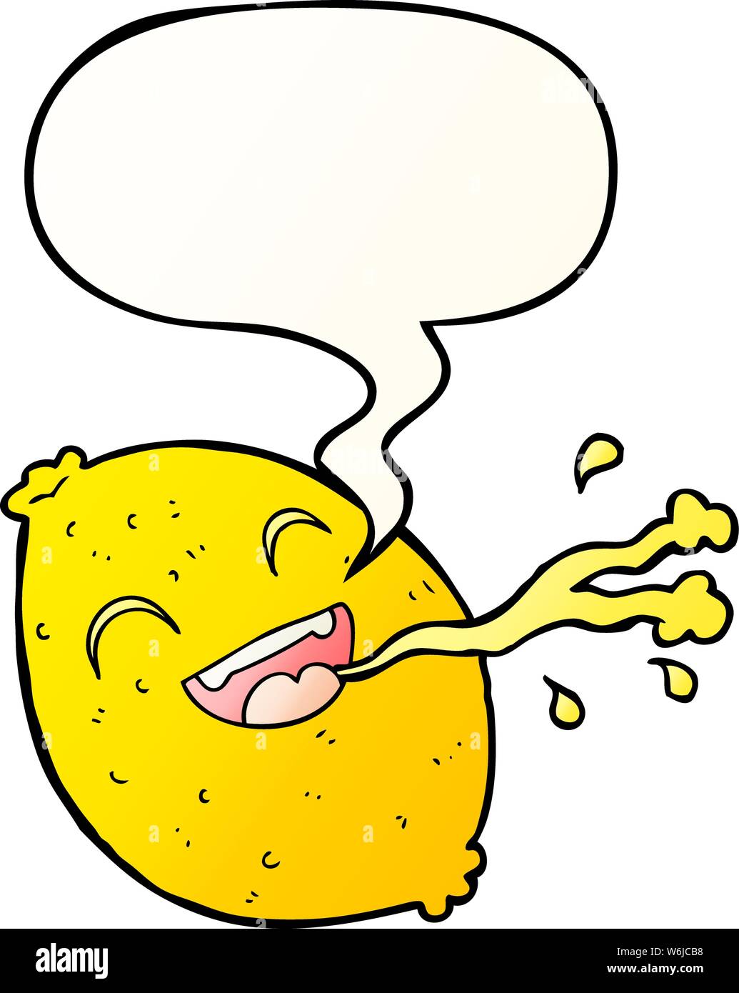 cartoon squirting lemon with speech bubble in smooth gradient style ...