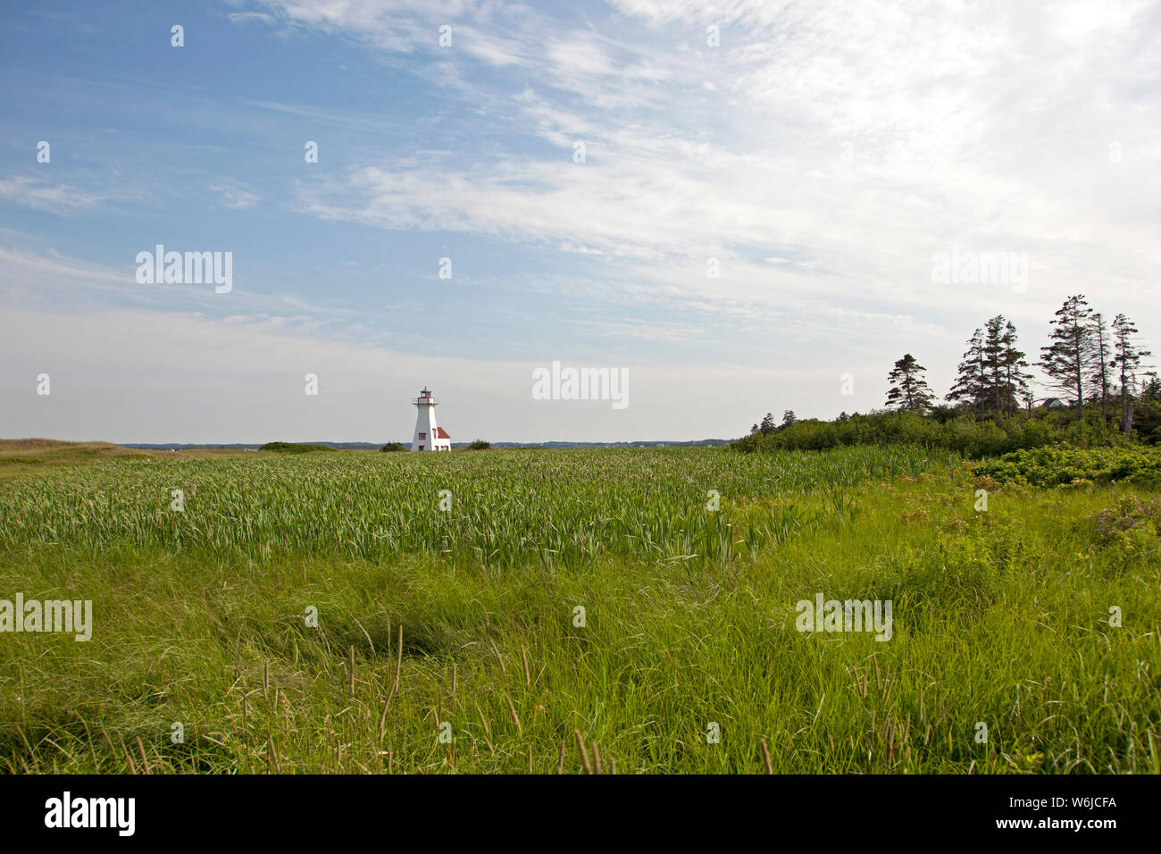 July 27, 2019 - French River, PEI - The landmark lighthouse near the ...