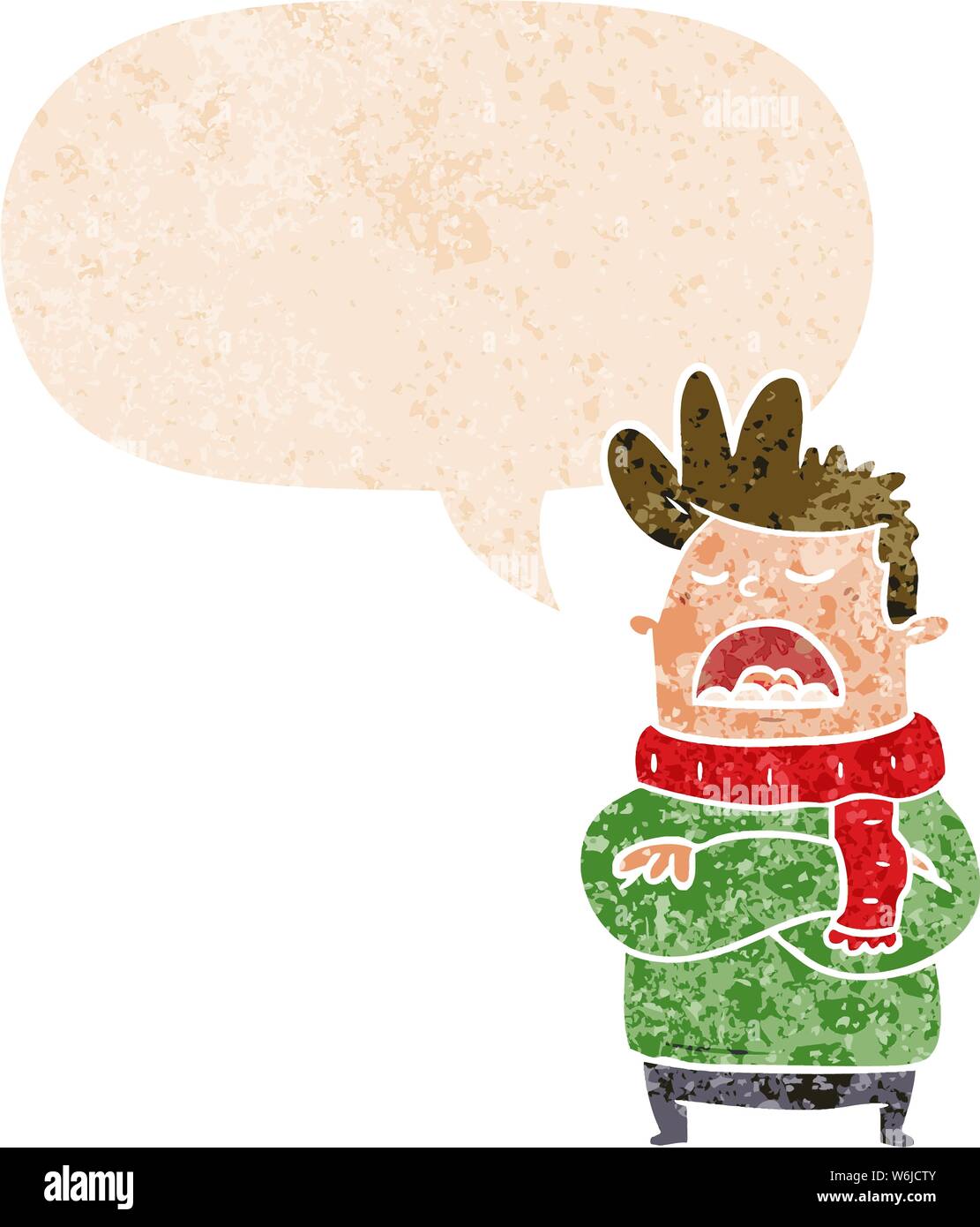 cartoon obnoxious man with speech bubble in grunge distressed retro ...