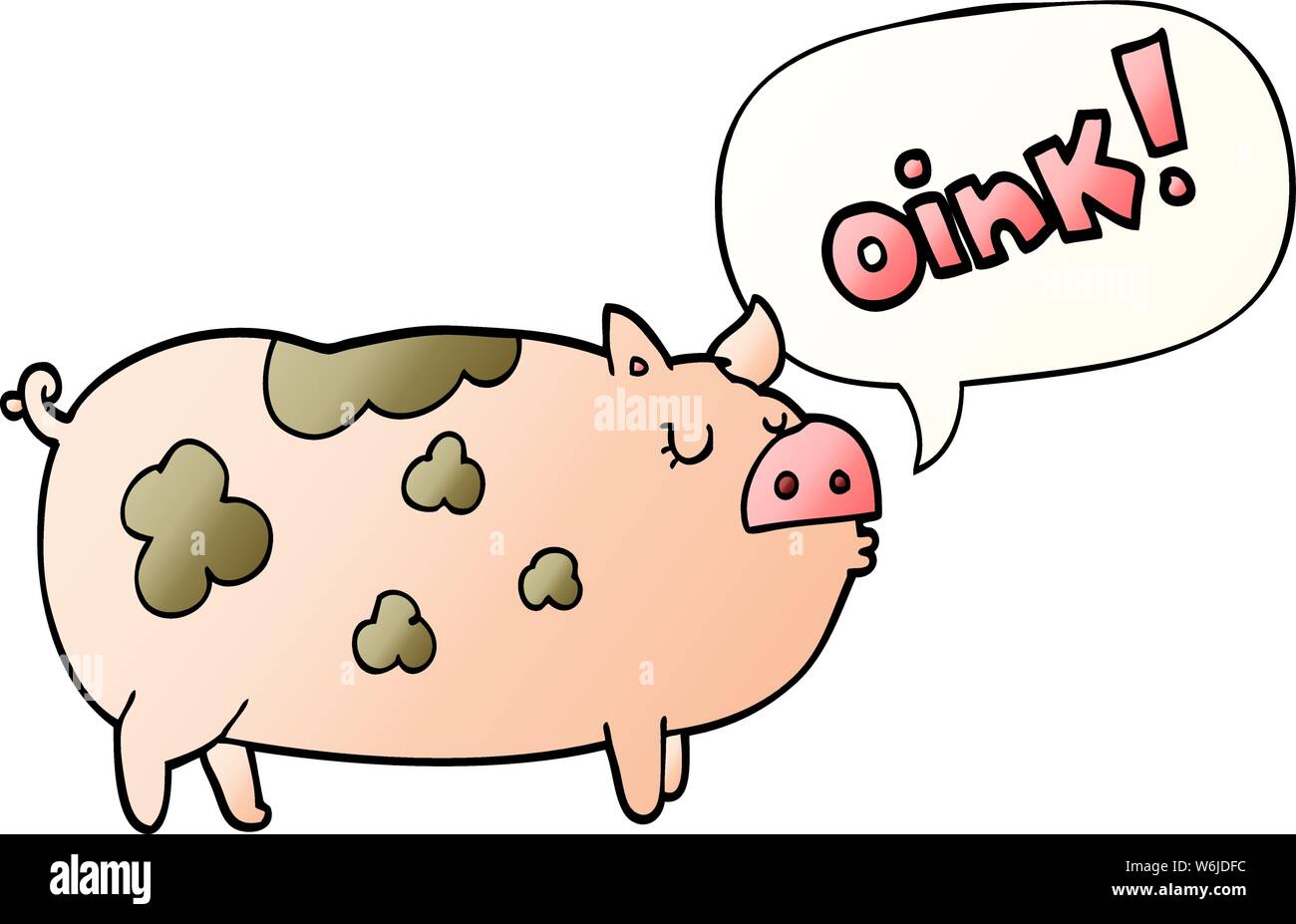 cartoon oinking pig with speech bubble in smooth gradient style Stock ...