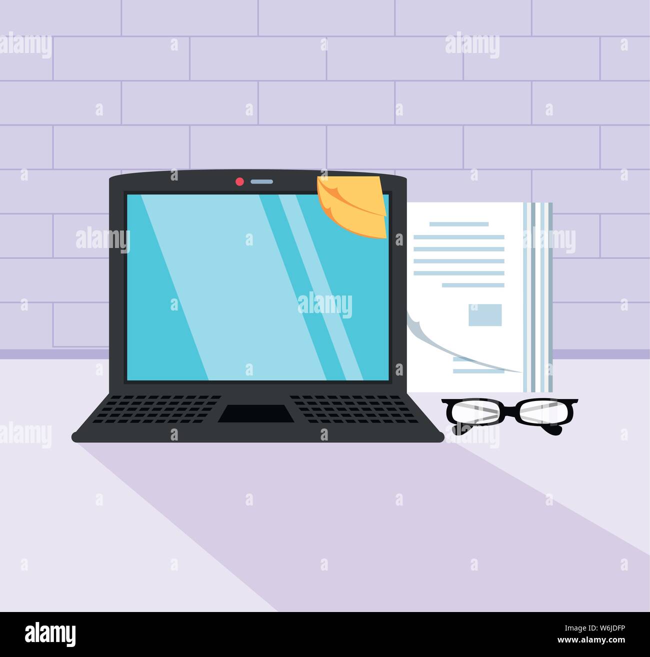 laptop computer with eyeglasses in the workplace vector illustration ...
