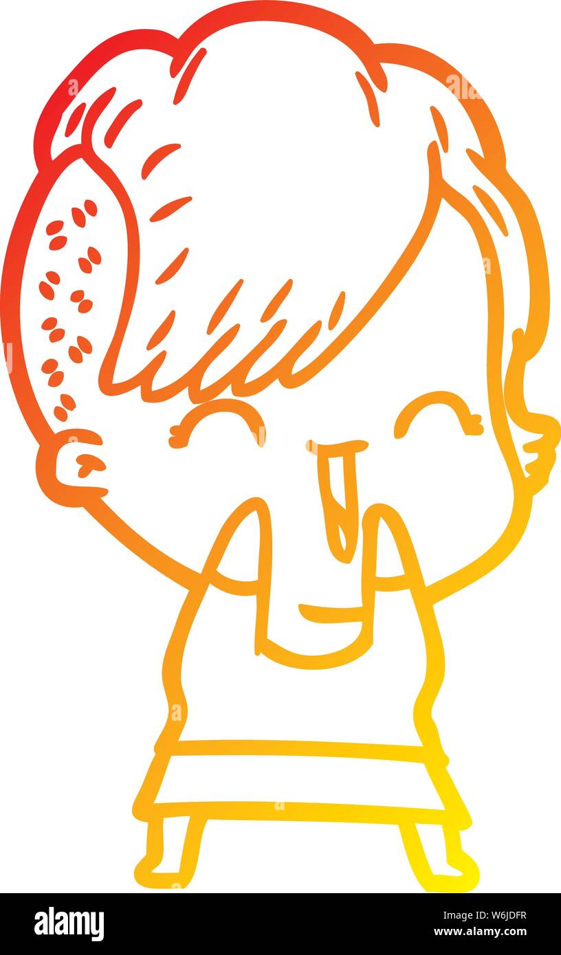 warm gradient line drawing of a cartoon happy hipster girl Stock Vector ...