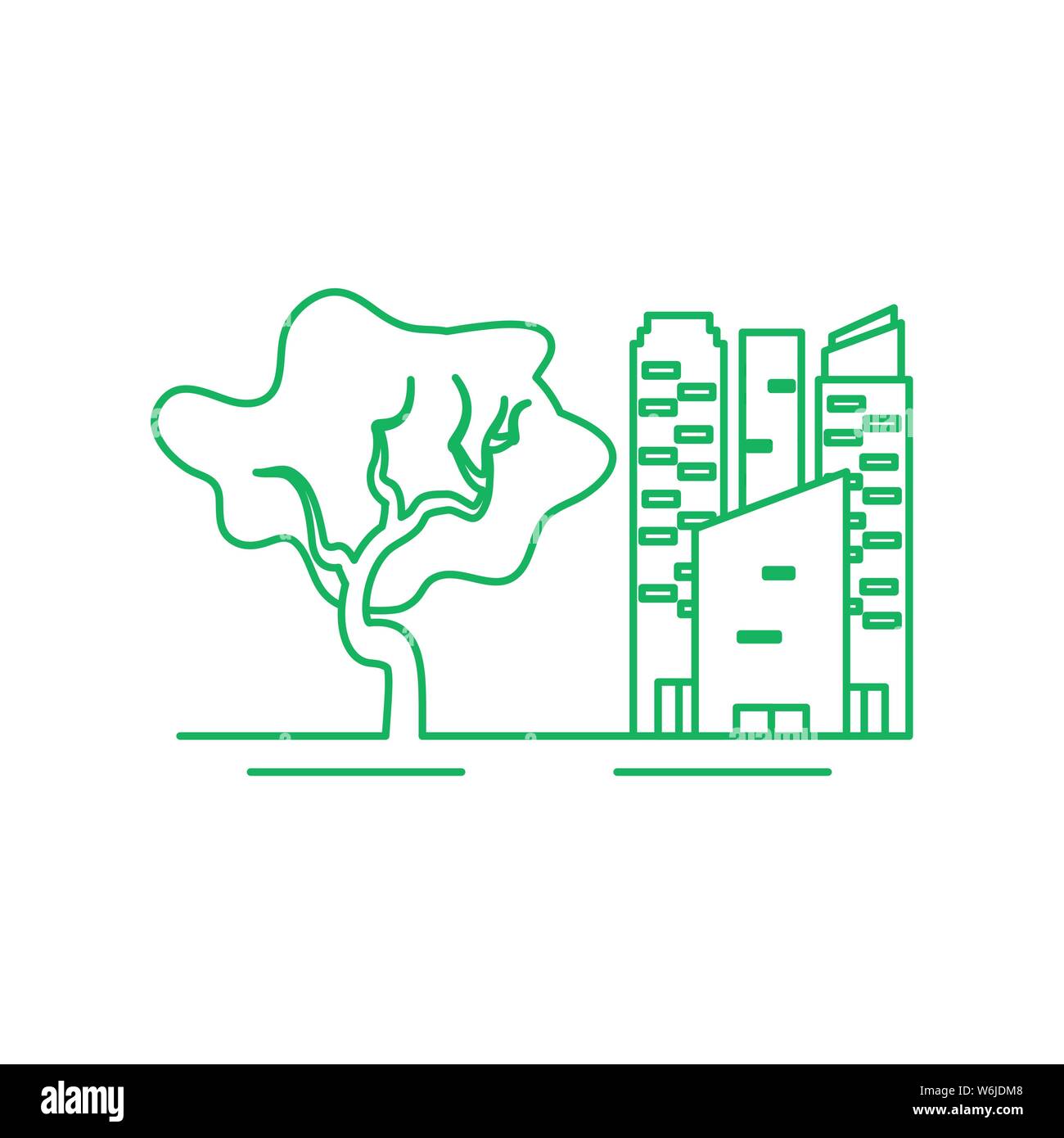 tree plant nature with buildings facade vector illustration design ...