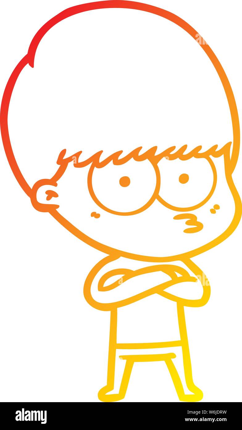 warm gradient line drawing of a nervous cartoon boy Stock Vector Image ...