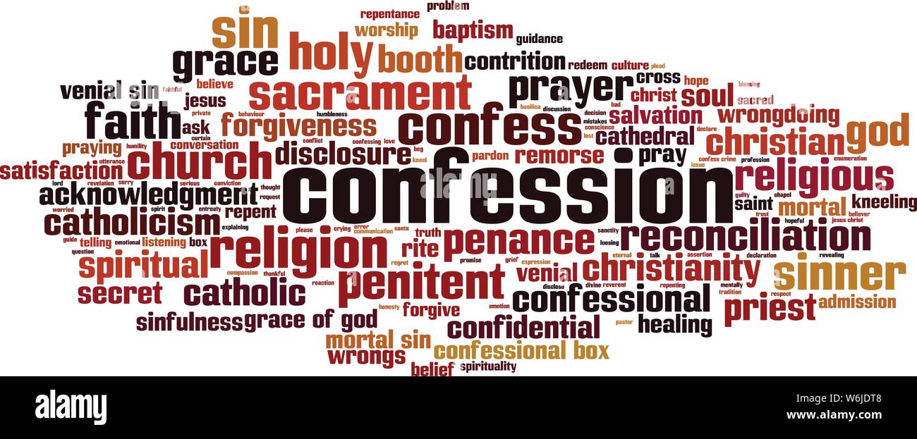 Confession word cloud concept. Collage made of words about confession ...