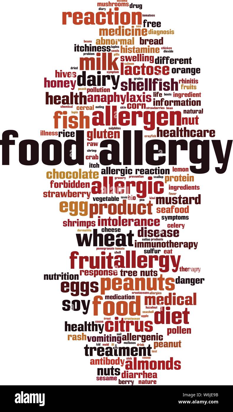 Food allergy word cloud concept. Collage made of words about food ...