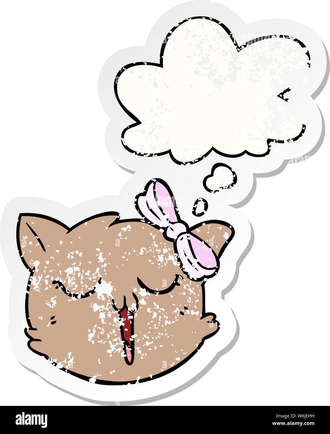 cartoon cat face with thought bubble as a distressed worn sticker Stock ...