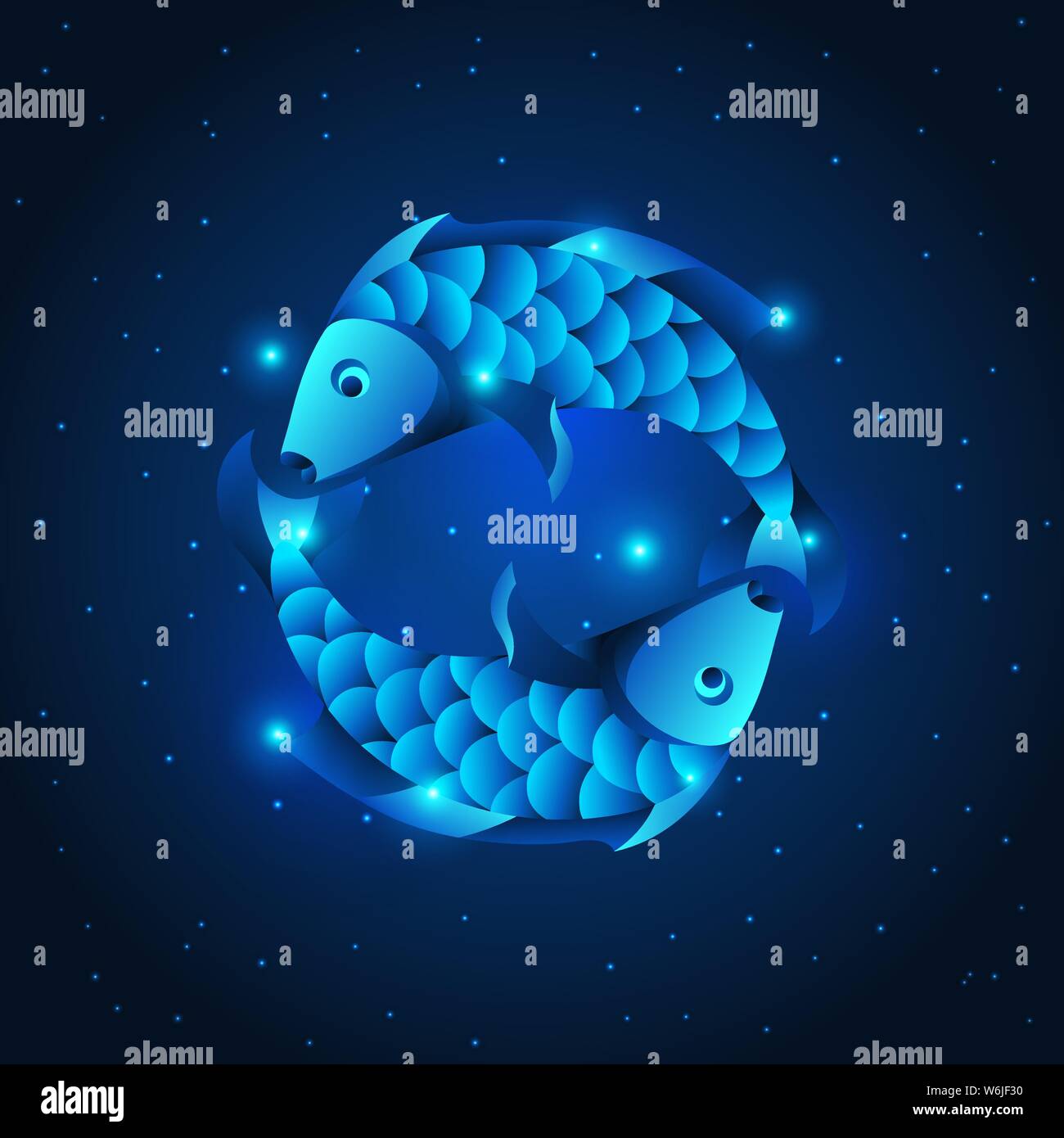 Pisces zodiac sign, blue star horoscope symbol. Stylized astrological ...