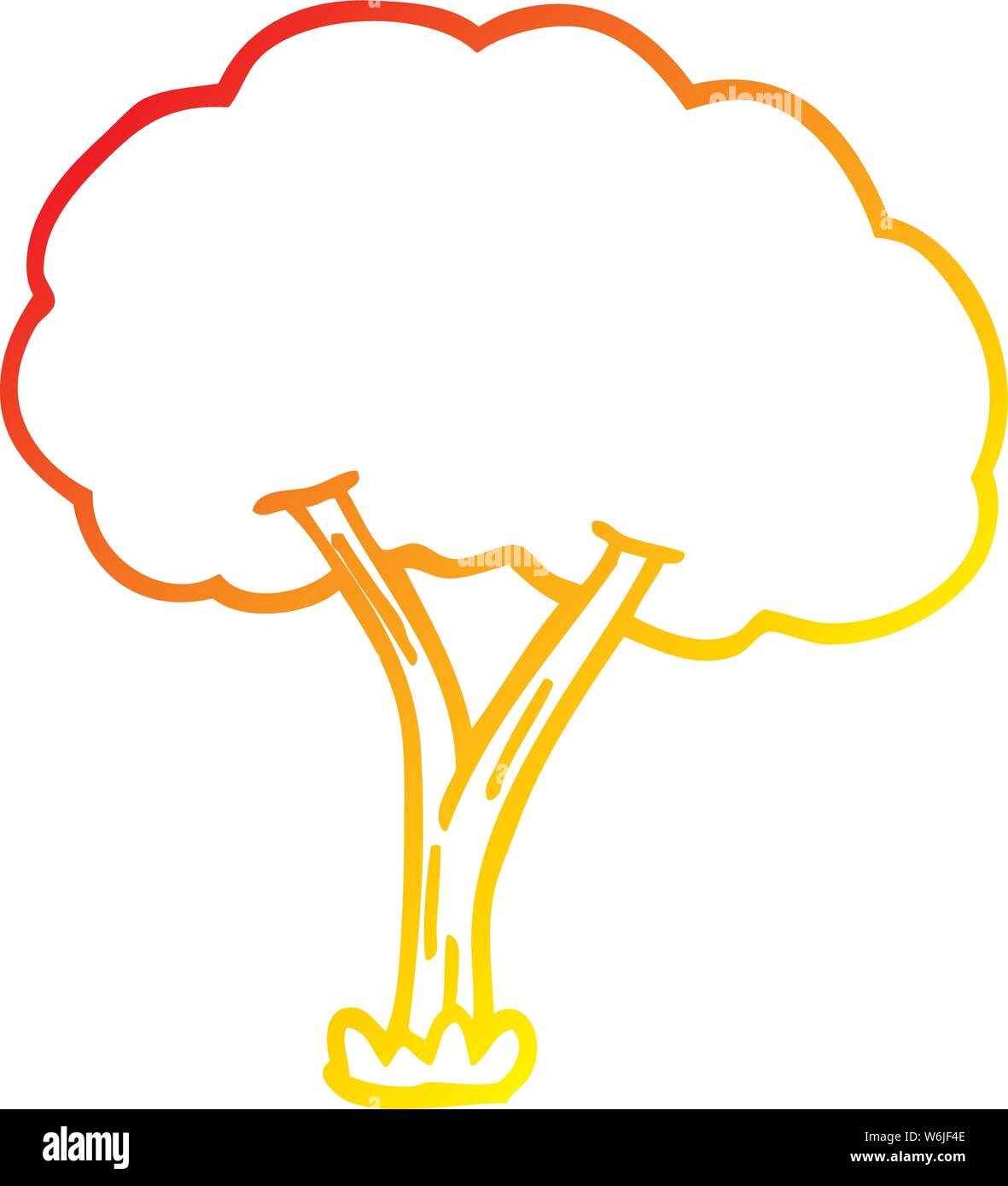 warm gradient line drawing of a cartoon blooming tree Stock Vector ...