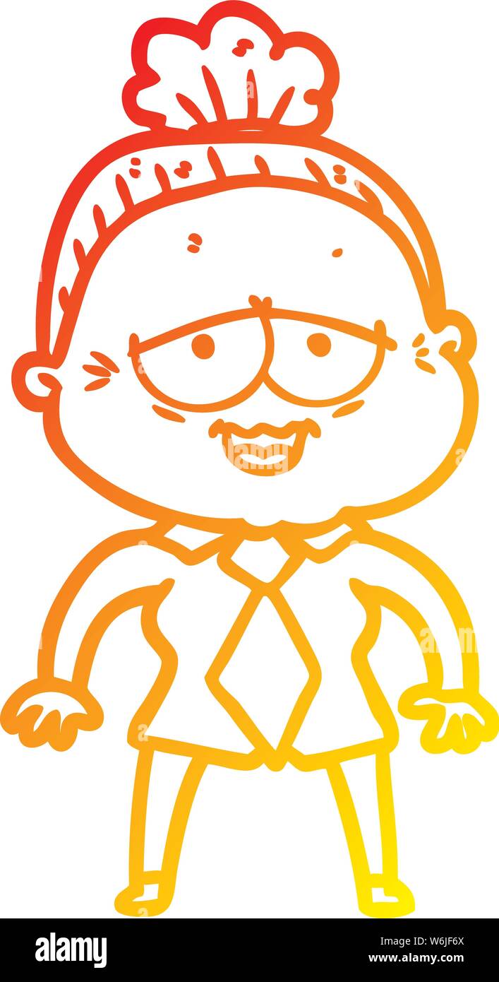 warm gradient line drawing of a cartoon happy old lady Stock Vector ...