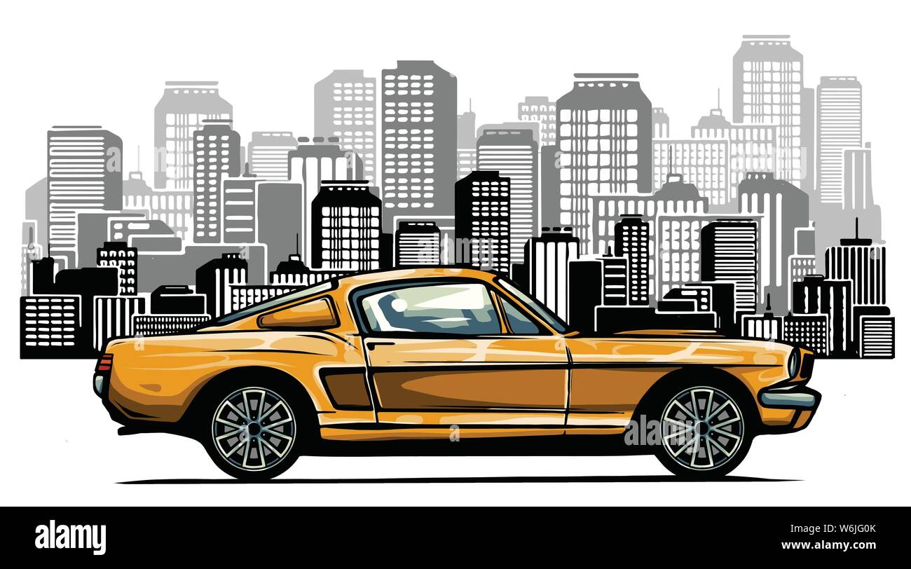 Flat vector cartoon style illustration of landscape street with ...