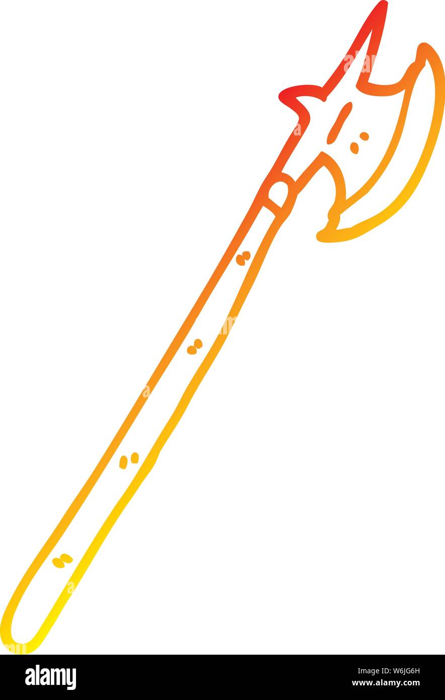 warm gradient line drawing of a cartoon medieval halberd Stock Vector ...