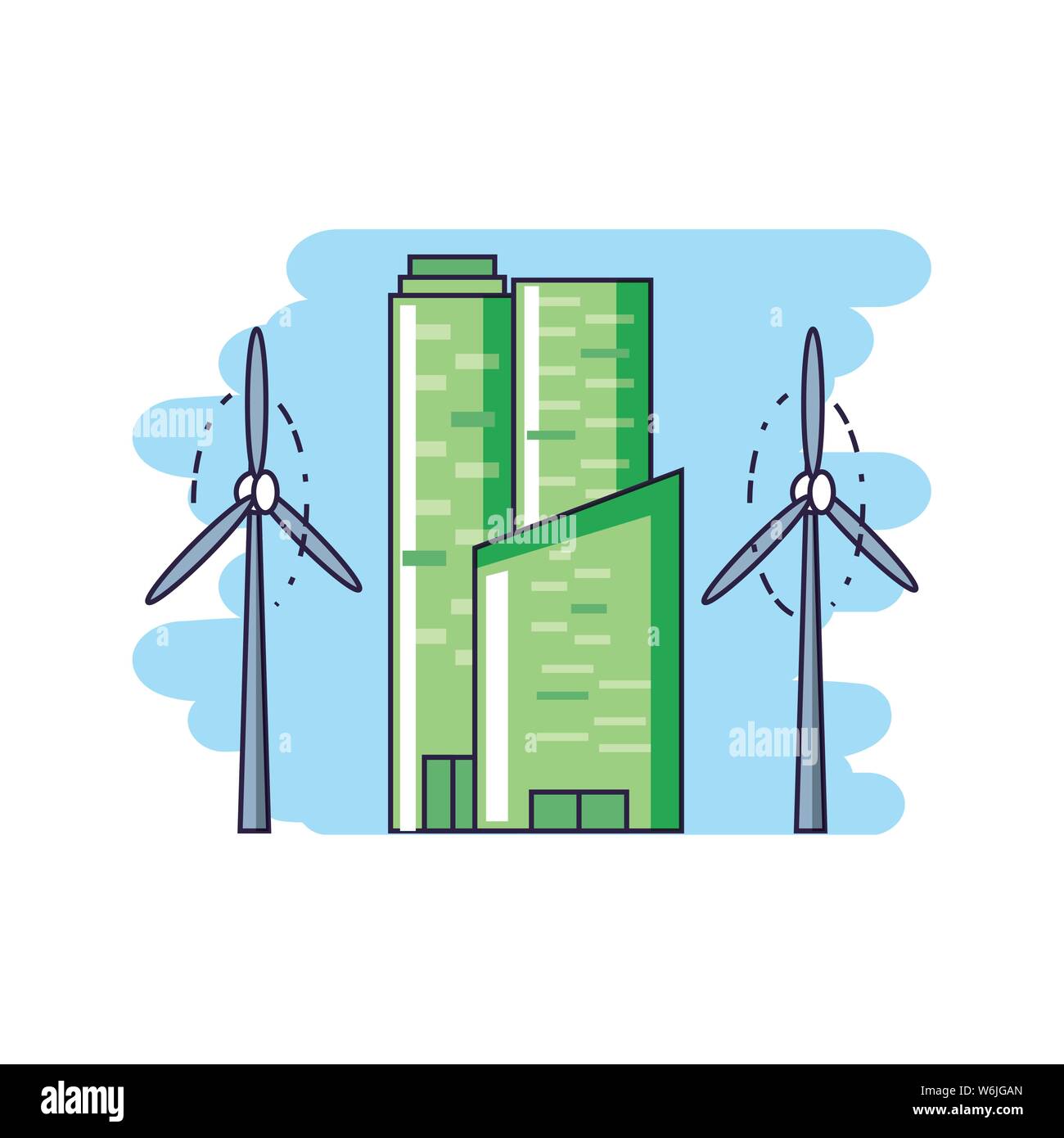 facade building friendly with windmills vector illustration design ...