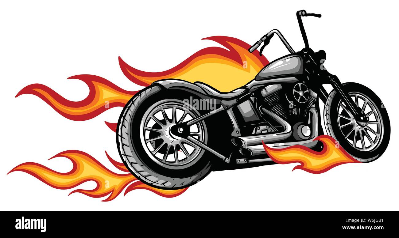 motorcycle with fire and flames vector illustration Stock Vector Image ...